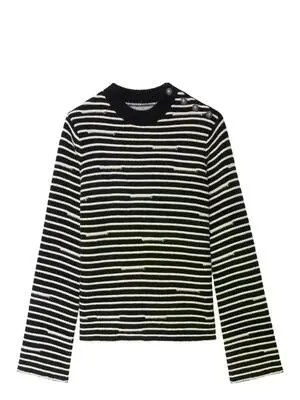 Zadig&Voltaire Spiky Striped Button-detailed Wool-cashmere Blend Sweater - Black