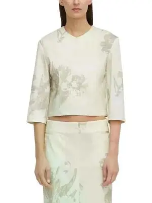 Remain Birger Christensen Off-white Floral Print Three-quarter Sleeve Top - Neutrals
