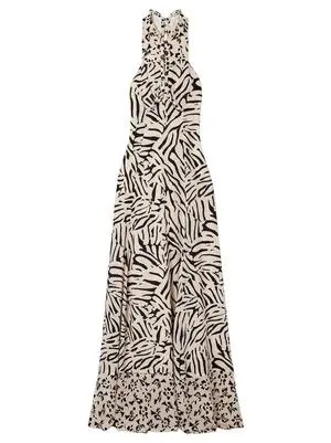 Maison Mayle Valentine Ruffled Zebra And Floral Print Silk-crepe Halterneck Maxi Dress - Multi