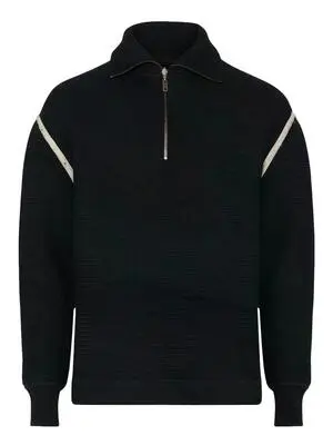 MAISON MARGIELA Half-zip Ribbed Knit Sweater With Elbow Patches - Black