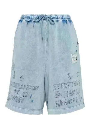Mihara Yasuhiro Distressed Graphic Print Drawstring Shorts - Blue