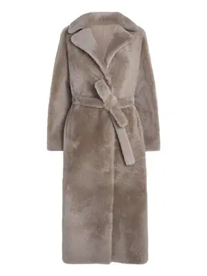 YVES SALOMON Lamb Fur Belted Coat - Black