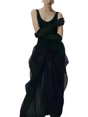Magda Butrym Draped Ruffled Long Skirt - Black