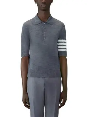 Thom Browne Four-stripe Short-sleeve Polo Shirt - Grey