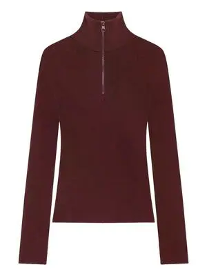 COURREGES Zipped Mock Neck Long Sleeve Sweater - Red