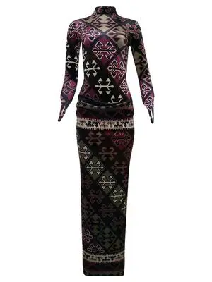 Burc Akyol Carpet-printed Velvet Maxi Dress - Blue
