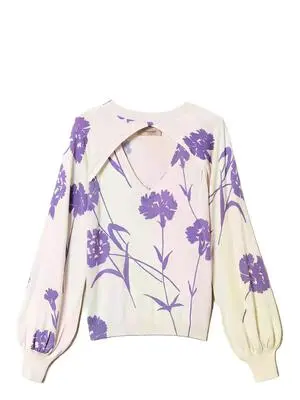 TWINSET Floral Print Balloon Sleeve Top - Neutrals
