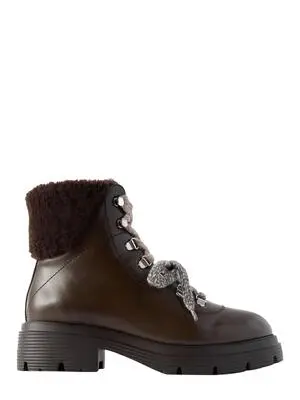 STUART WEITZMAN Hudson Lite Shearling-lined Leather Ankle Boots - Brown