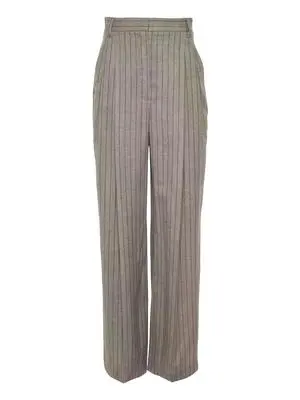 BRUNELLO CUCINELLI Brunello Cucinelli Ash Grey Virgin Wool Pinstripe Tailored Trousers