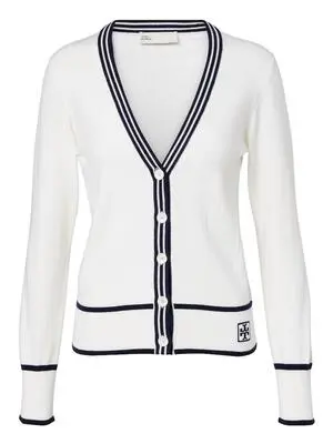 Tory Burch Wool-blend Cardigan With Contrast Trim - White