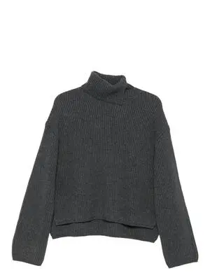 JOSEPH Ribbed Balloon Sleeve Cropped Sweater - Grey