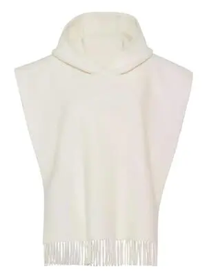 Brunello Cucinelli Wool Cape With Fringe Detailing - White