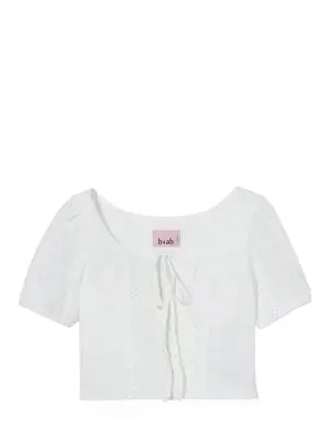 B+AB Eyelet Lace-up Puff Sleeve Top - White