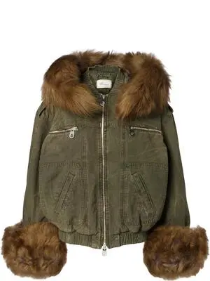 Blumarine Cotton Canvas Bomber Jacket With Shearling Trim - Green