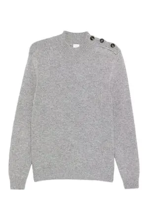 Eleventy Button-detailed Wool Mock Neck Sweater - Grey