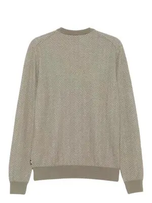 BOSS Crew Neck Herringbone Knit Sweater - Brown
