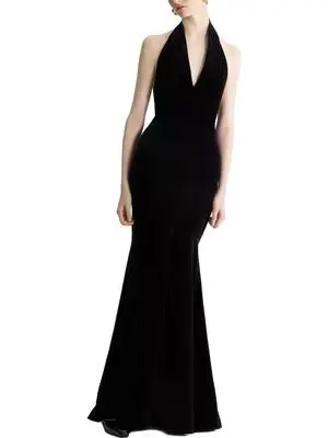PATOU Halterneck Fishtail Maxi Dress - Black