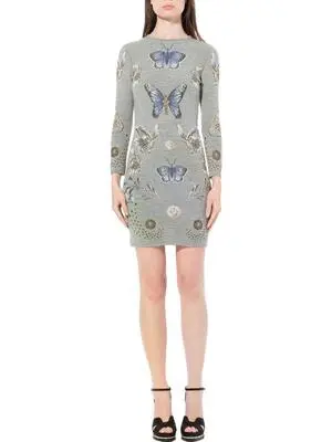 Alexander McQueen Butterfly Jacquard Knit Dress - Grey