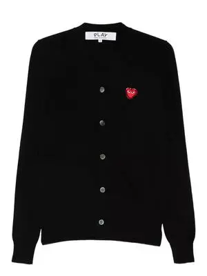 Play Comme Des Garcon Heart Emblem Rhinestone Cardigan - Black