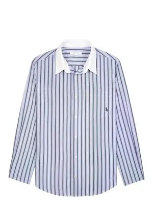 Sporty & Rich Striped Contrast-collar Shirt - Blue
