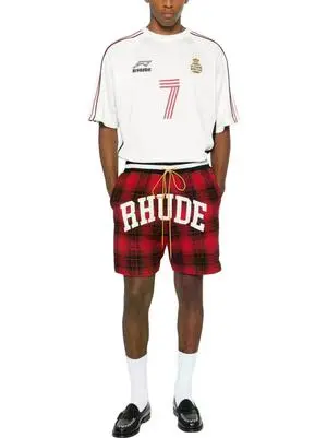 Rhude Collegiate Logo Plaid Shorts - Red