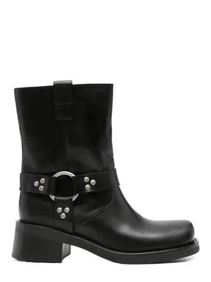 P.a.r.o.s.h Leather Buckle Strap Boots - Black