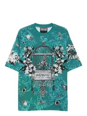 Versace Birdcage-floral Print T-shirt - Blue