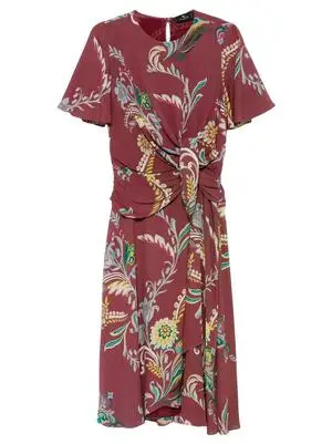 Etro Floral Print Knot Detail Dress - Red
