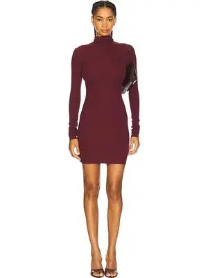 Eterne Long Sleeve Turtleneck Butter Rib Mini Dress - Wine