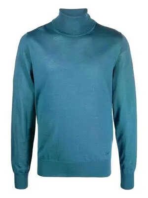 Emporio Armani Virgin Wool Roll Neck Jumper - Blue
