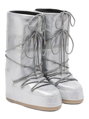 Moon Boot Icon Glitter Knee-high Lace-up Boots - Silver