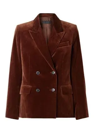 NILI LOTAN Veda Double-breasted Cotton-blend Velvet Blazer - Brown