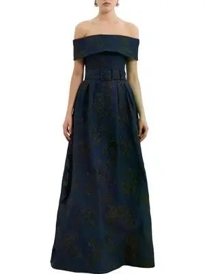 Rebecca Vallance Off-shoulder Floral Gown - Blue