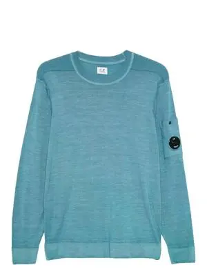C.P. COMPANY Crew Neck Sweater With Lens Pocket - Blue