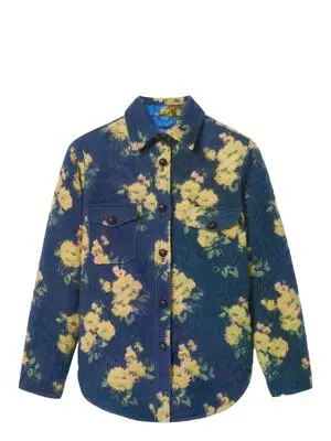 La DoubleJ Floral Jacquard Button-up Shirt Jacket - Blue