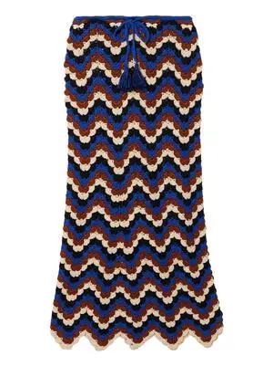 Escvdo Safi Crocheted Organic Cotton Midi Skirt - Blue