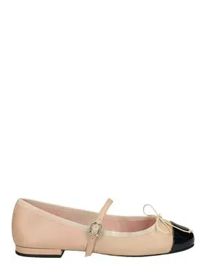 Pretty Ballerinas Irma Cap-toe Ballet Flats With Buckle Strap - Neutrals
