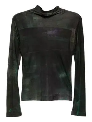 Y’s Printed Long Sleeve Mock Neck Top - Black