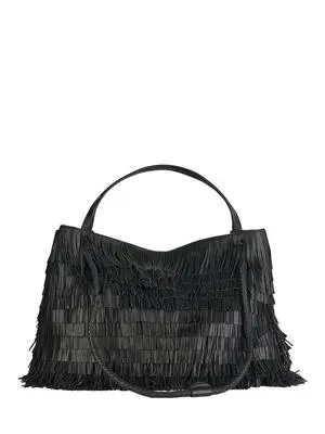 VISONA` Fringe-edges Leather Tote - Black