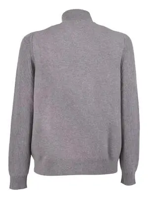 LARDINI Ribbed-panel Wool Cardigan - Grey