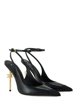 Elisabetta Franchi 105mm Falcon Slingback Pumps With Gold Heel - Black