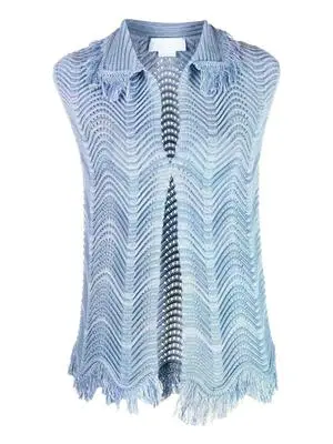 GENNY Fringe-detail Knitted Vest - Blue