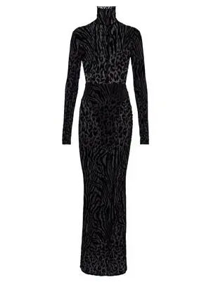 Alex Perry Sheer Animal-print Devoré Maxi Dress - Black