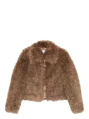 STAND STUDIO Faux-shearling Cropped Jacket With Zip Fastening - Brown