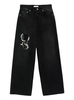 AREA Crystal-embellished Wide-leg Jeans - Black