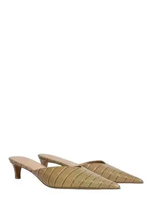 12 STOREEZ 40mm Crocodile-embossed Pointed-toe Mules - Neutrals