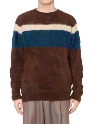 Kolor Cashmere Striped Crew Neck Sweater - Brown