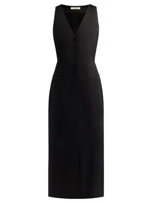 12 STOREEZ Sleeveless V-neck Button-fastening Maxi Dress - Black