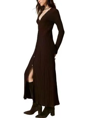 TWINSET Rib-knit Button-front Cardigan Dress - Brown
