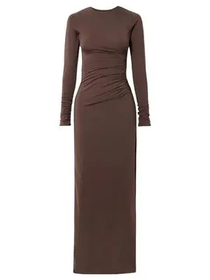 MAYGEL CORONEL Gathered Stretch-jersey Maxi Dress - Brown